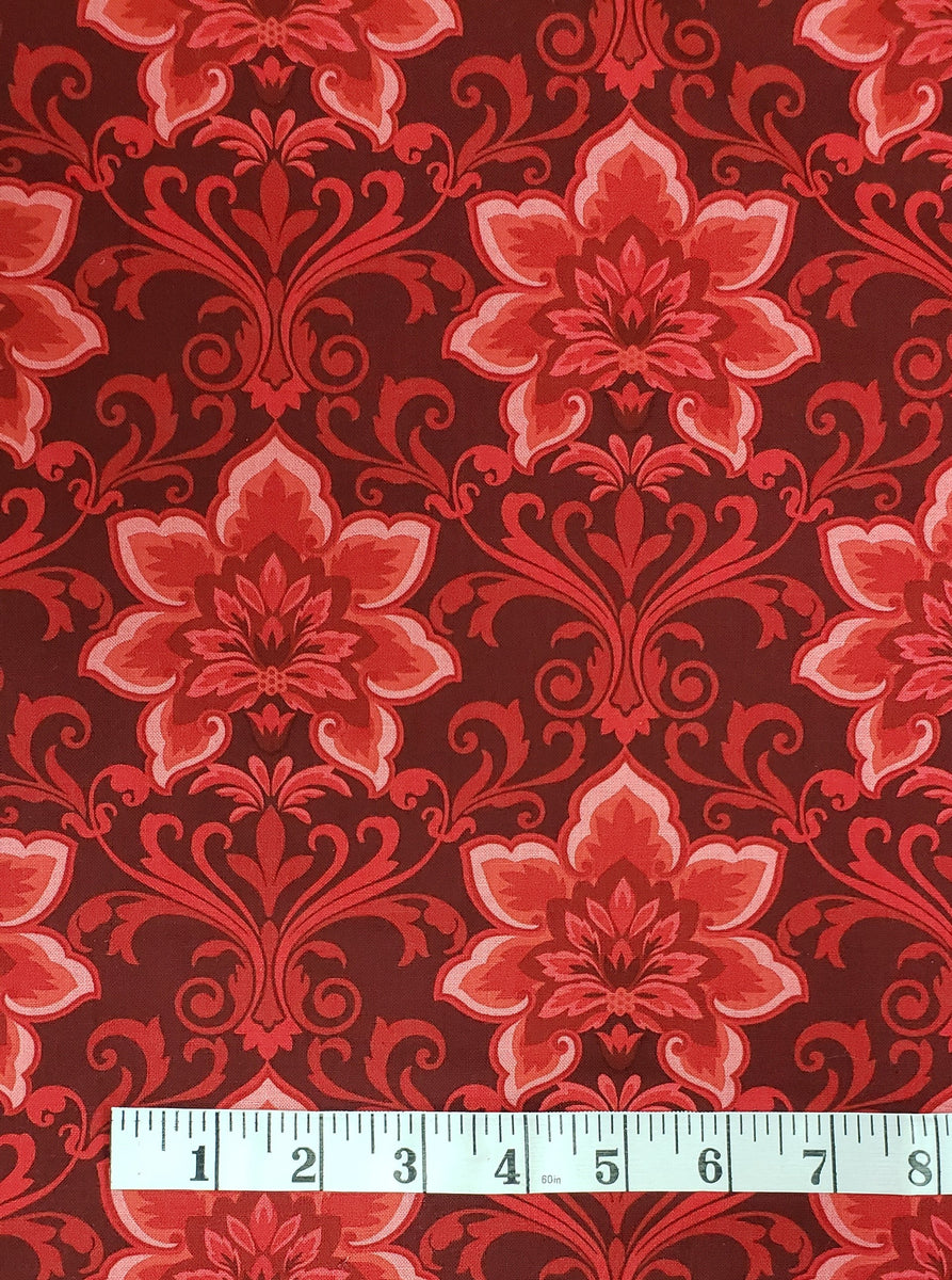 Henry Glass & Co Hometown Holiday 2474-88 Red Damask Fabric by The Yard ...